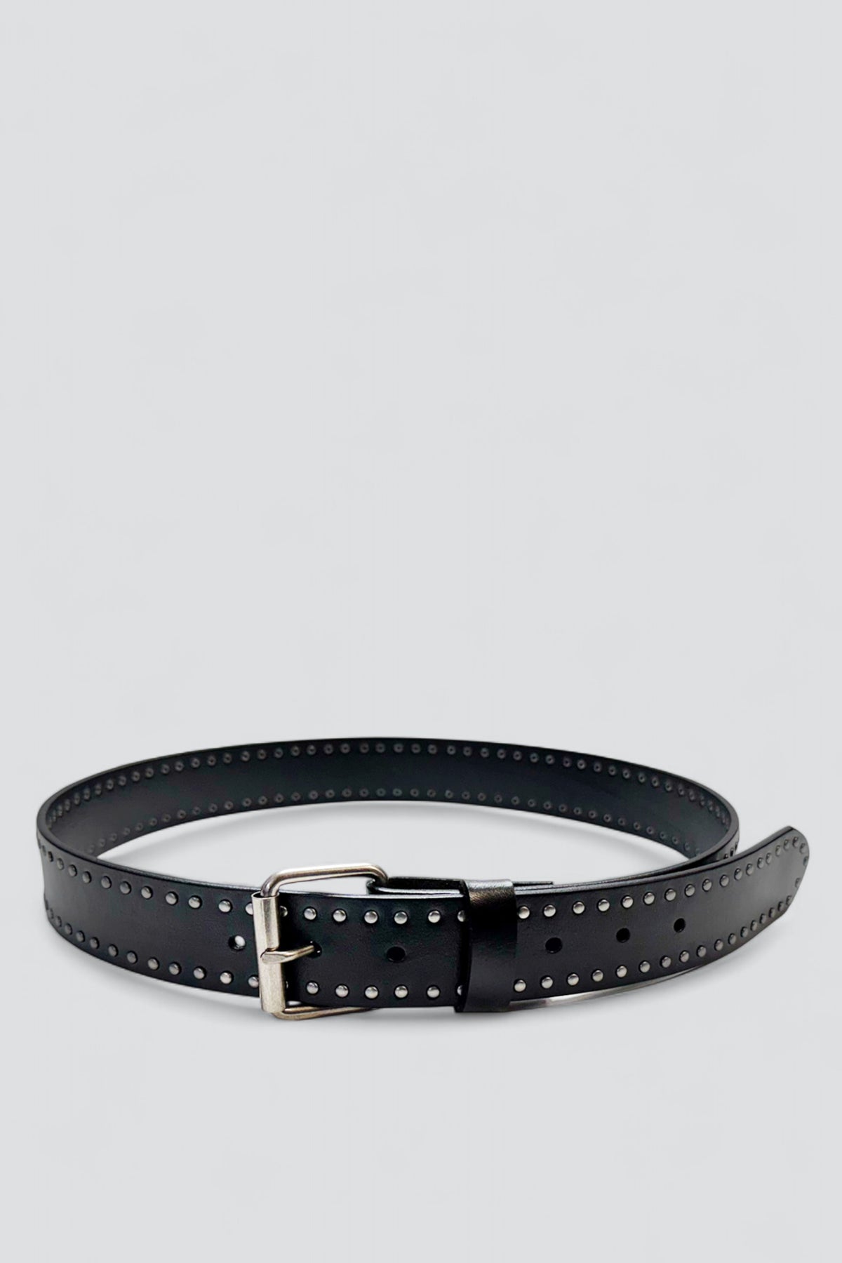 Black Leather Wide Double Stud Belt - Assembly New York