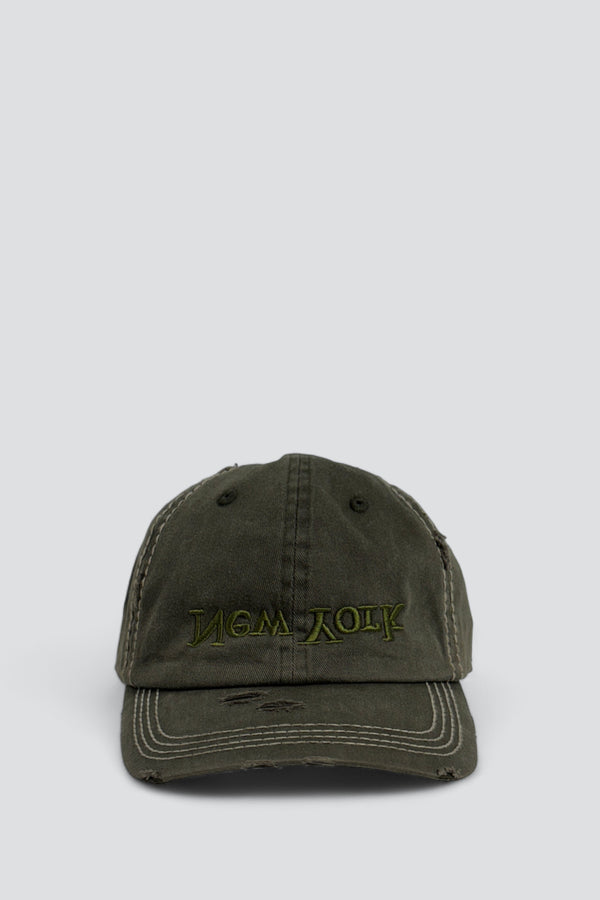 Distressed New York Embroidered Contrast Stitch Hat - Olive - Assembly ...