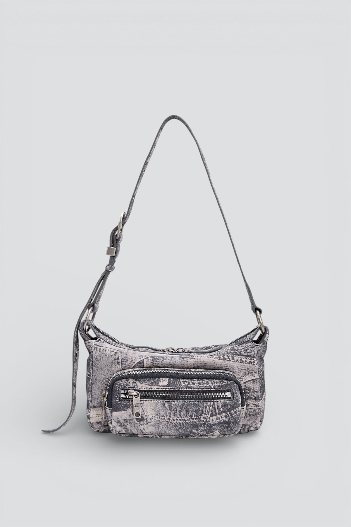 Light Grey Printed Suede Outpocket Hobo Mini - Marge Sherwood ...