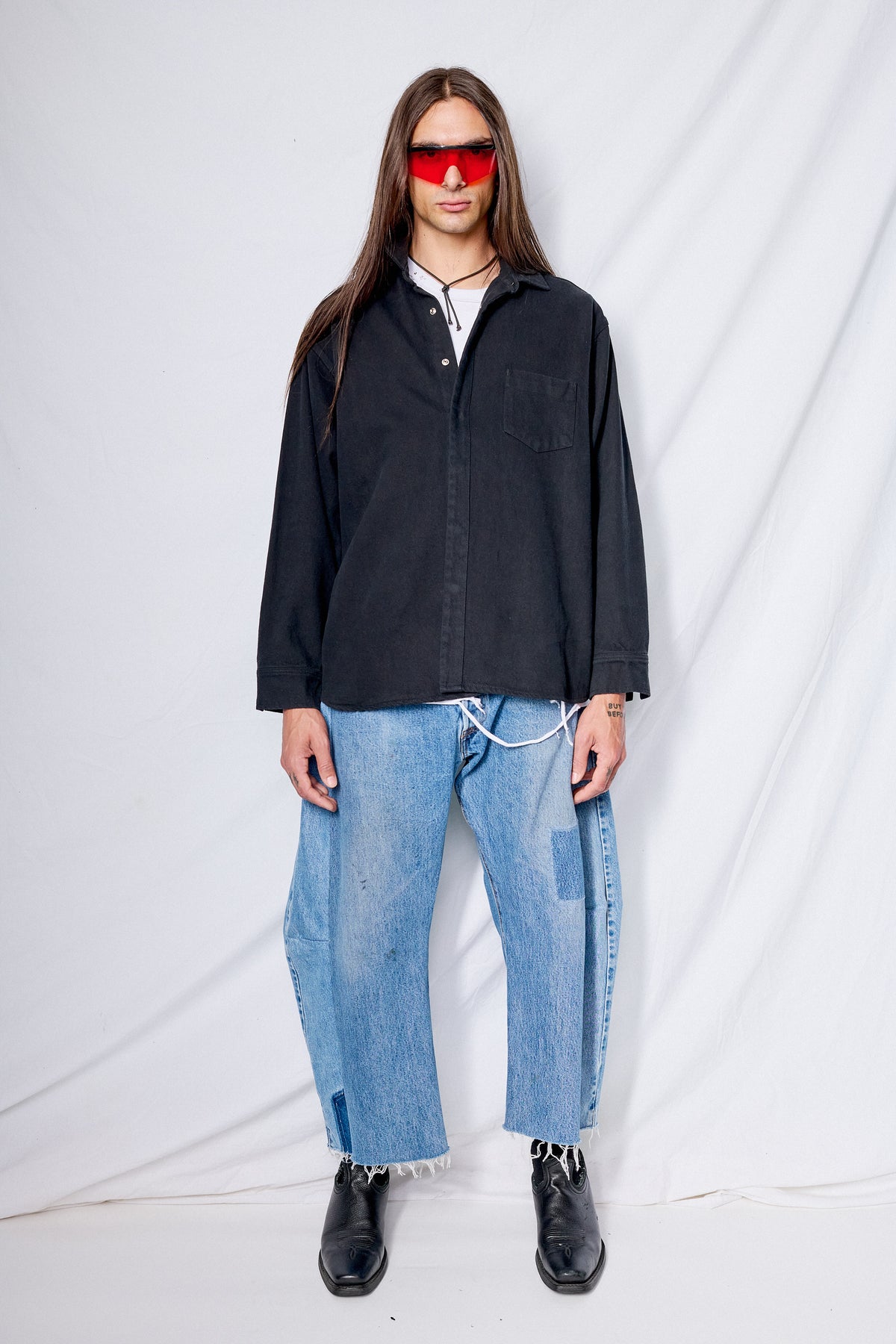Black Denim Loose Snap Shirt - Assembly New York