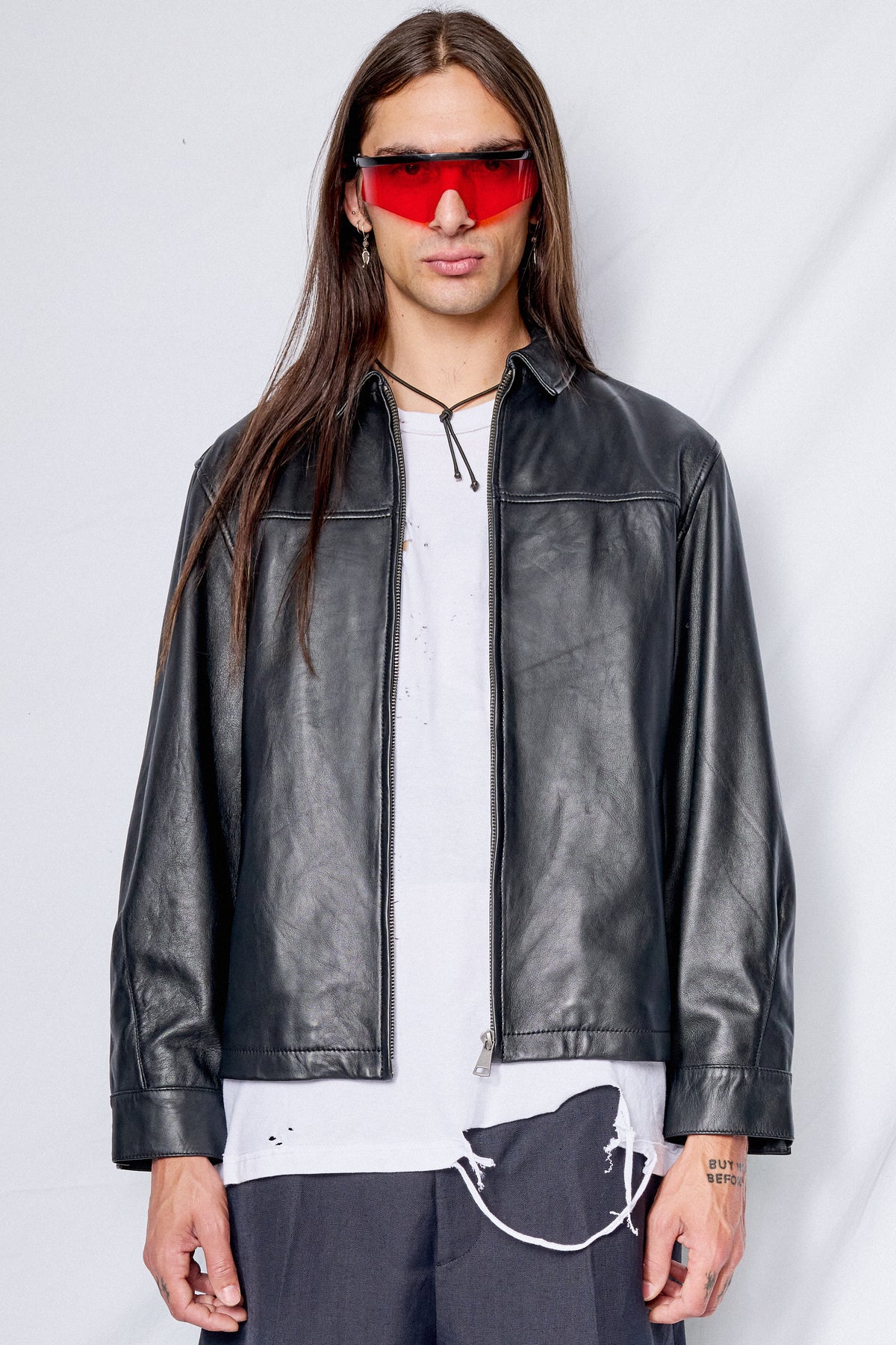 Black Leather Zip Jacket - Assembly New York